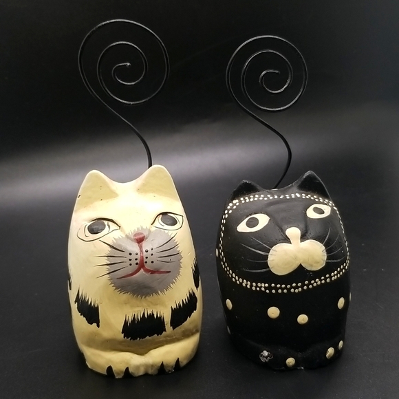 Office | Bali Folk Art Wood Figural Cat Statue Metal Tails Hand Painted ...